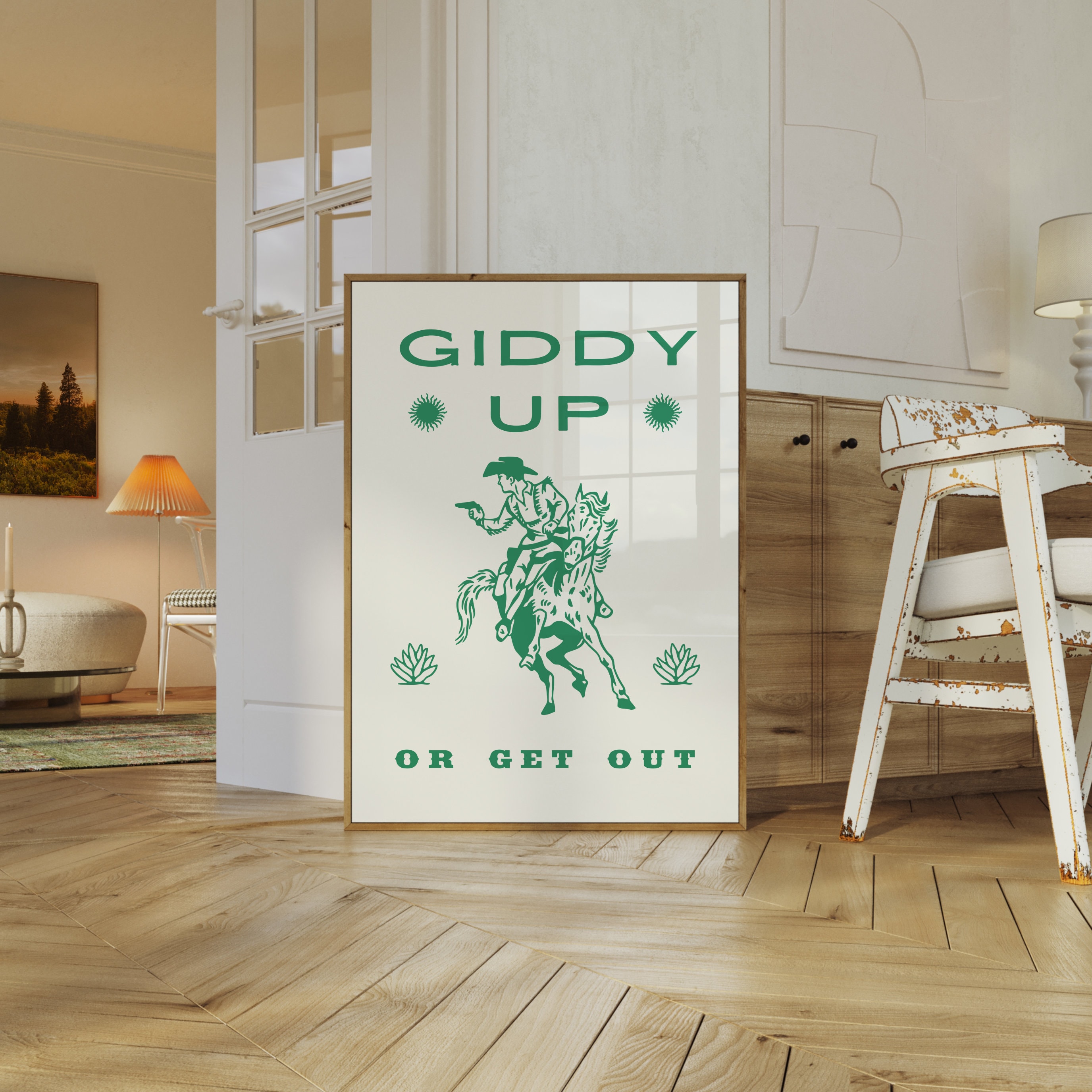 Giddy up or Get Out, Retro Western Print, Emerald Green Wall Art ...