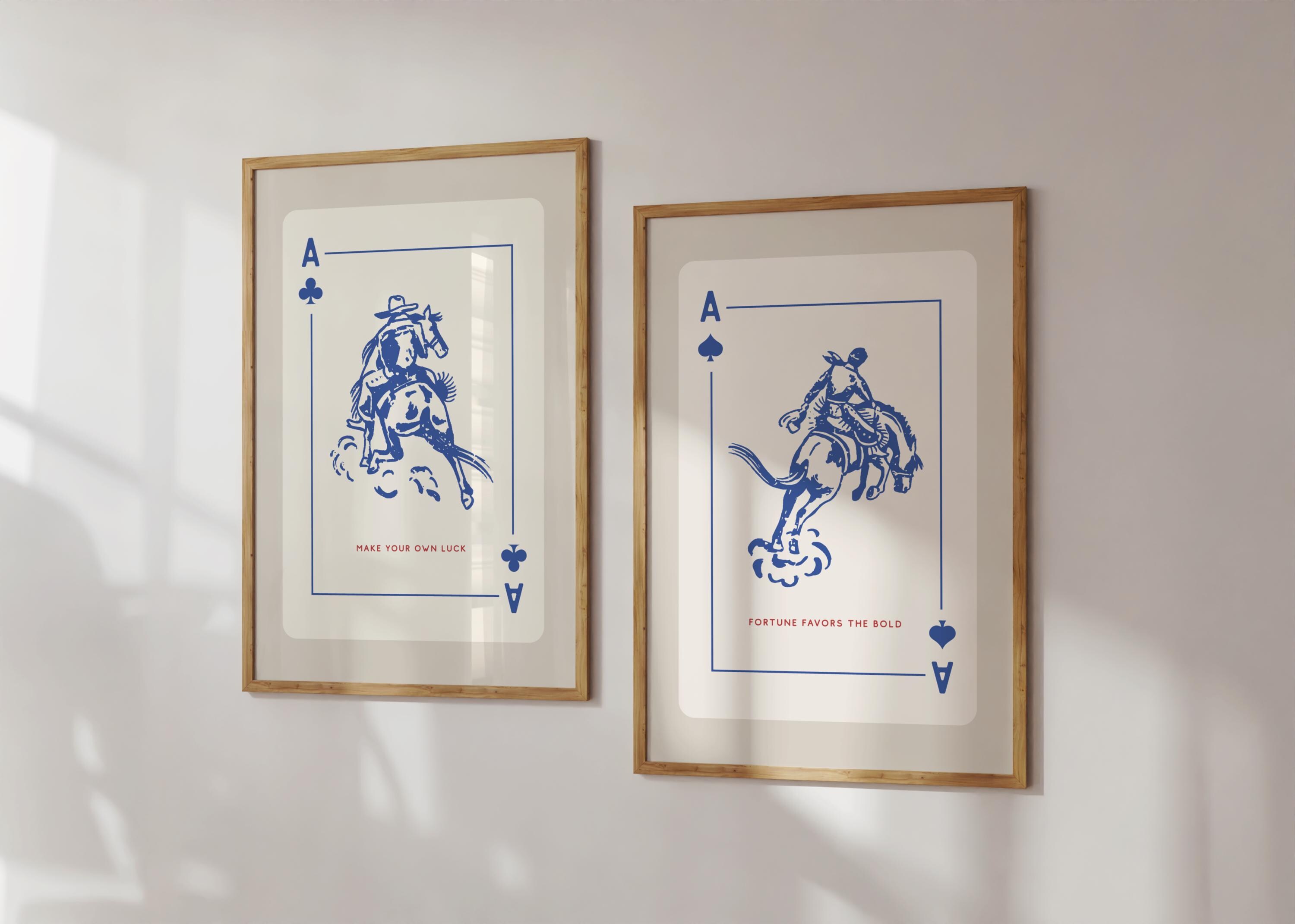 Blue Cowboy Ace of Spades Art Print: Retro Western Decor (digital ...
