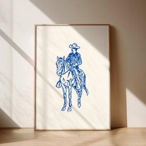 Retro Cowboy Wall Art, Blue Western Print, Cowboy Print, Nashville Wall ...