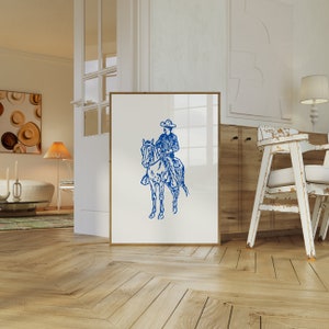Retro Cowboy Wall Art, Blue Western Print, Cowboy Print, Nashville Wall ...