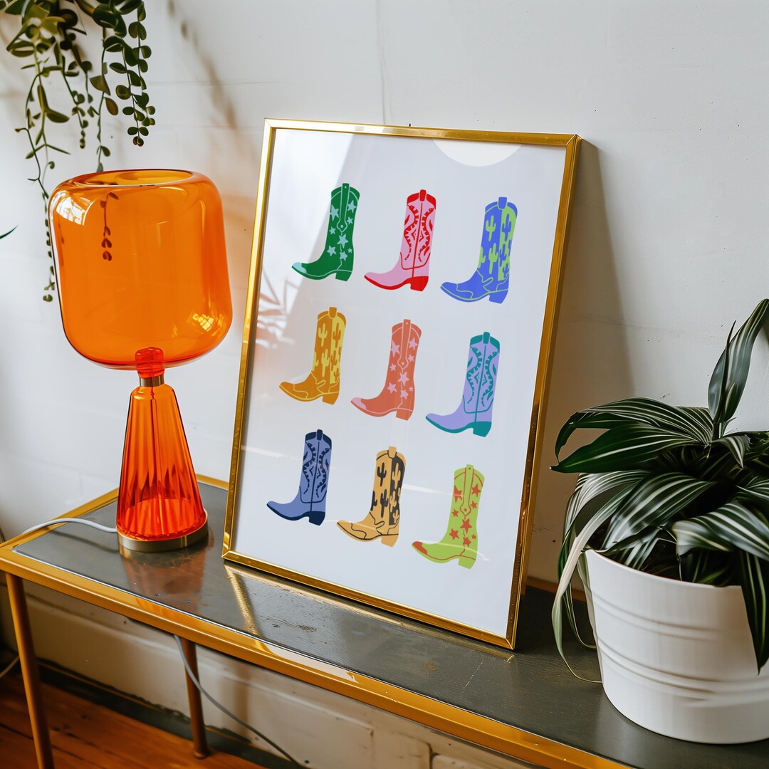 Colorful Cowboy Boot Poster, Eclectic Western Wall Art, Boho Wall Art ...