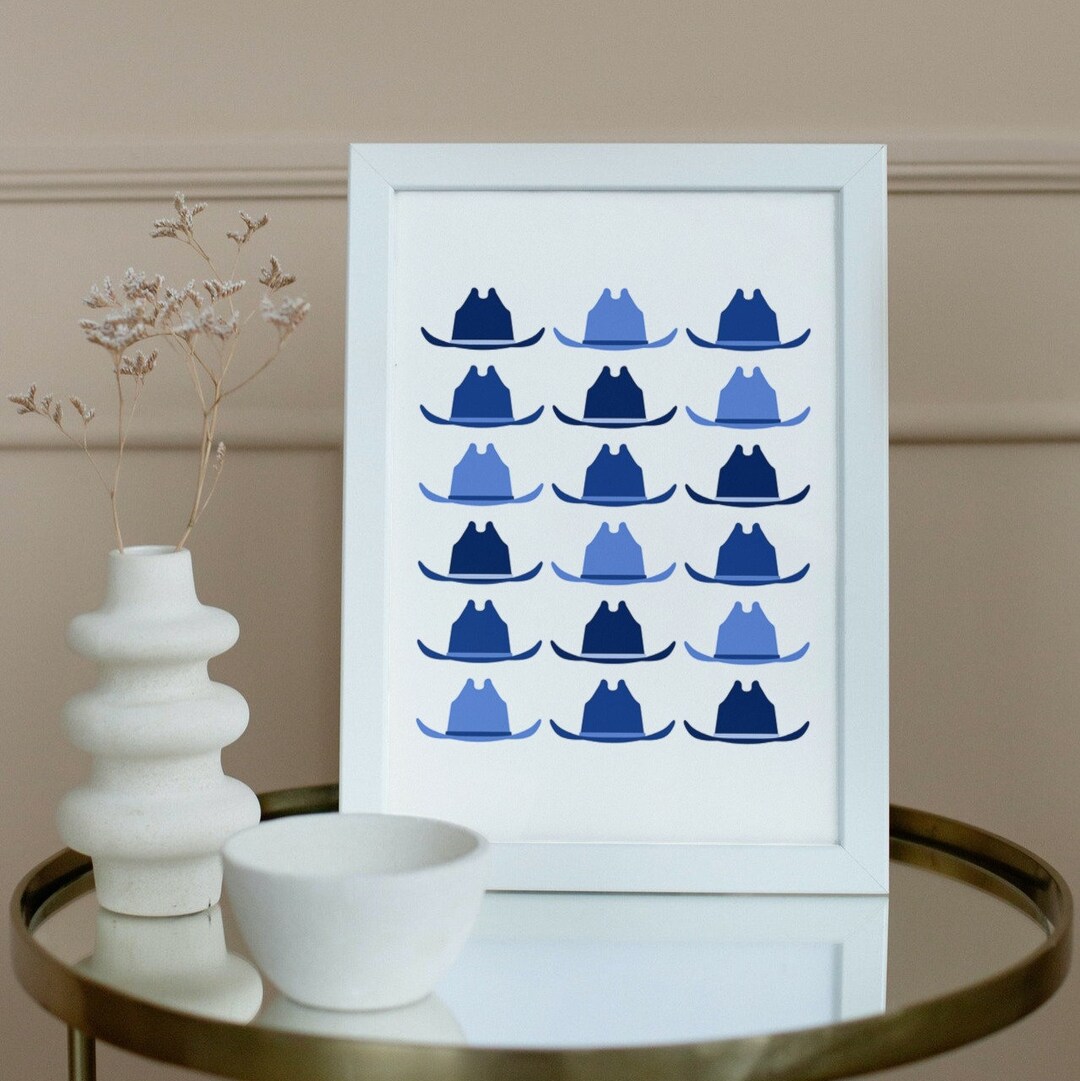 Cowboy Hat Print Blue Western Wall Art Indigo Wall Decor - Etsy
