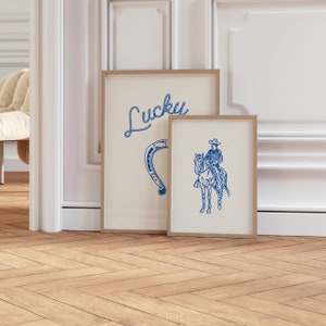 Retro Cowboy Wall Art, Blue Western Print, Cowboy Print, Nashville Wall ...