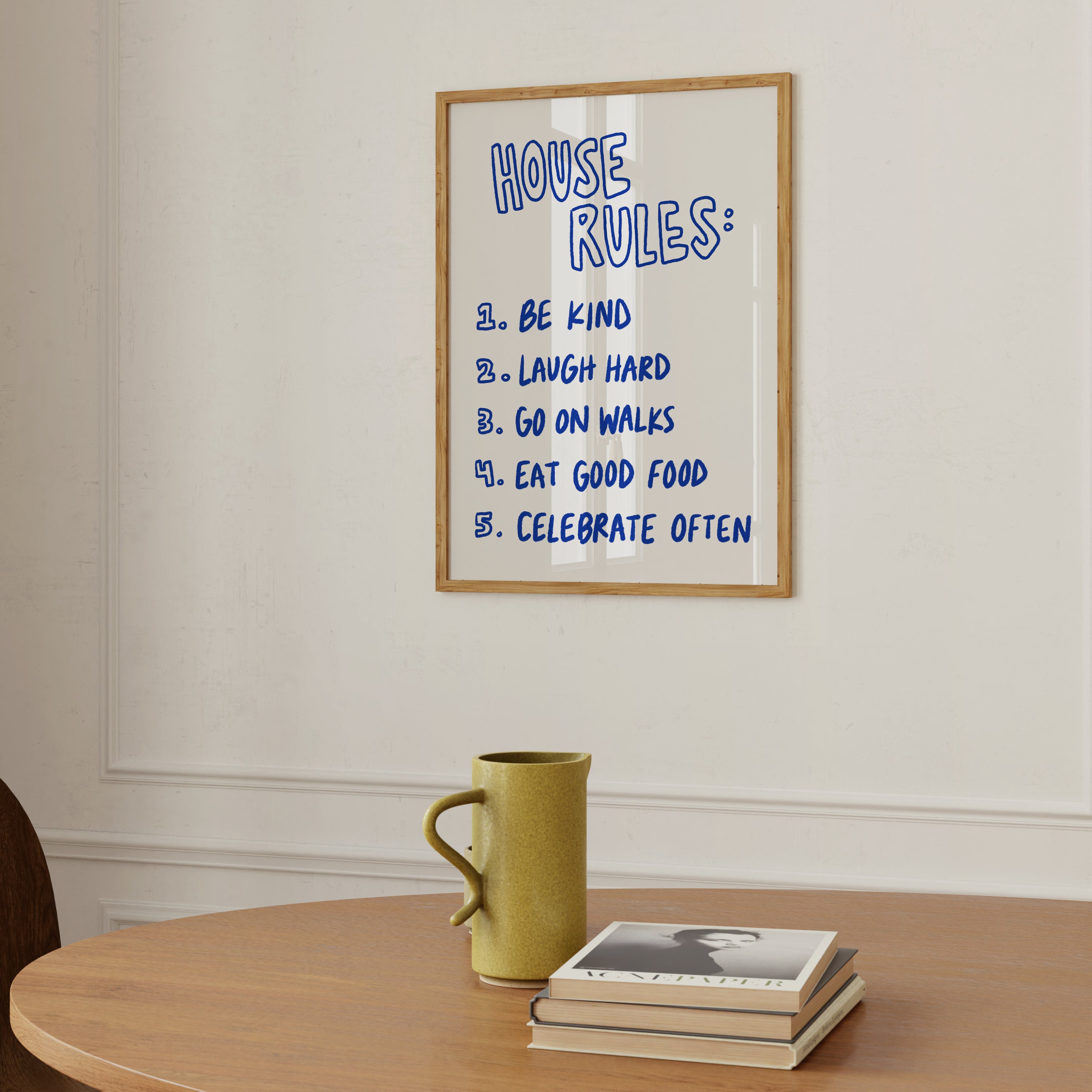 House Rules Art, Aesthetic Wall Art, Blue and White Art, Trendy Blue ...