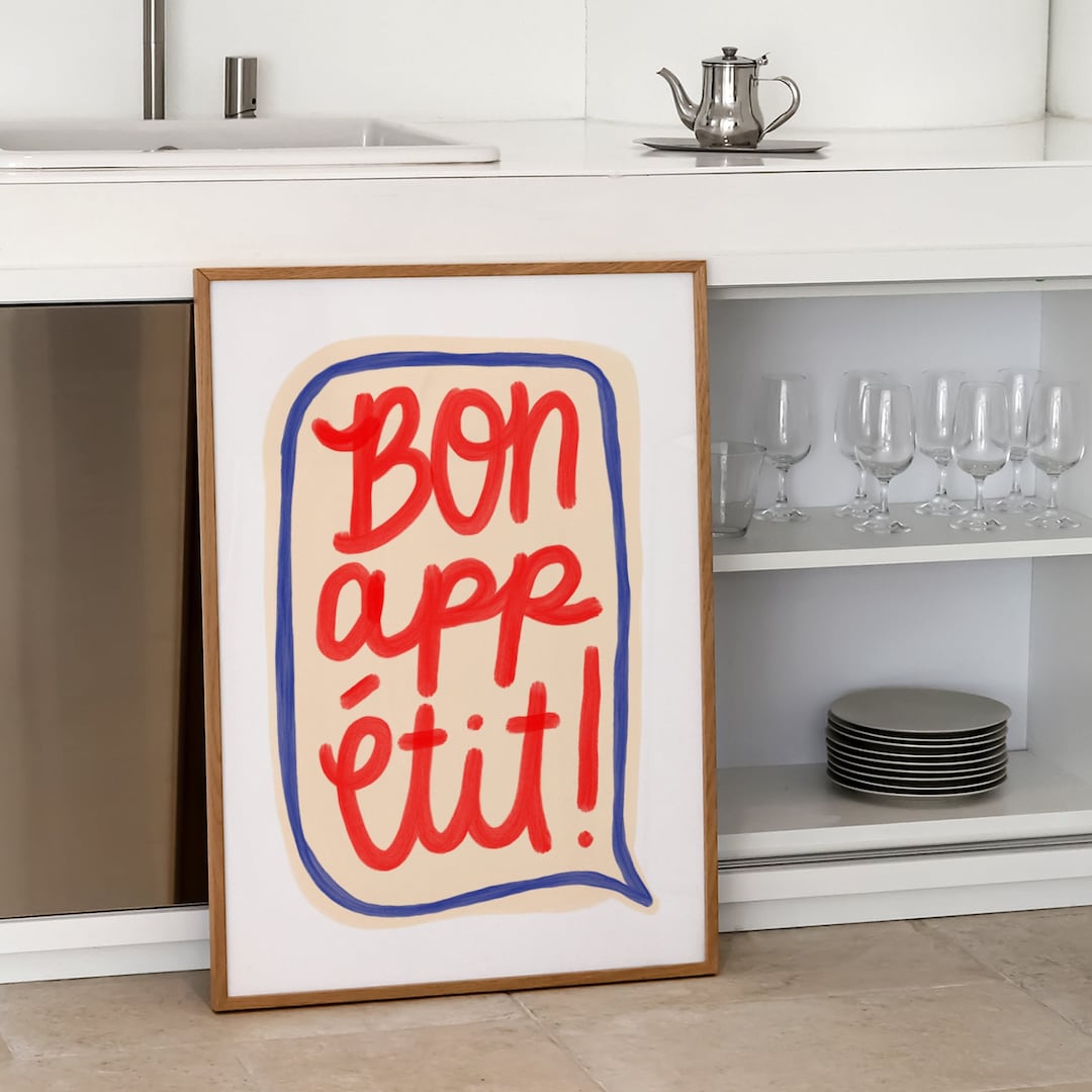 Bon Appetit Print, French Phrase Art Print, Kitchen Digital Download ...