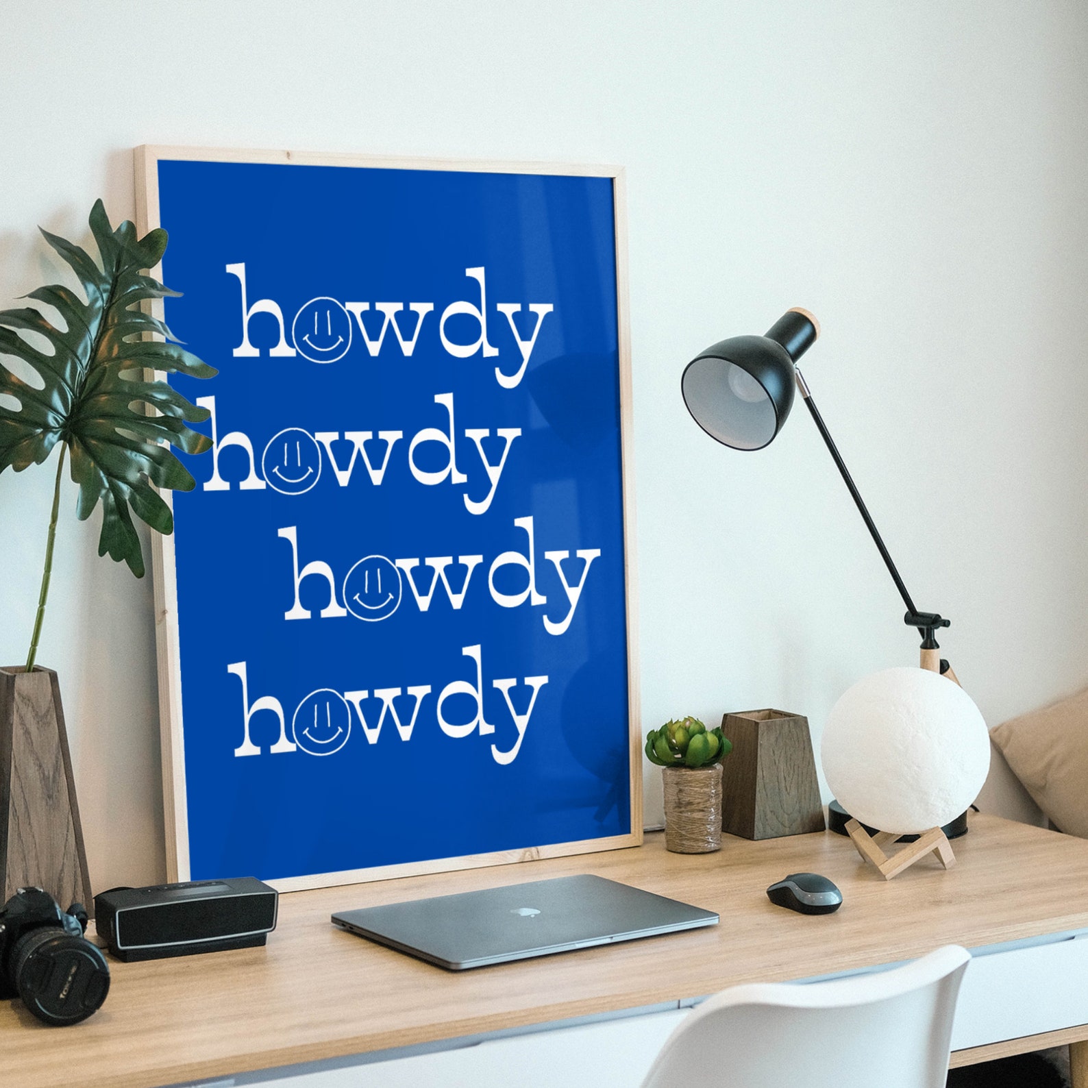 Blue Howdy Print Smiley Face Wall Art Blue Howdy Poster - Etsy