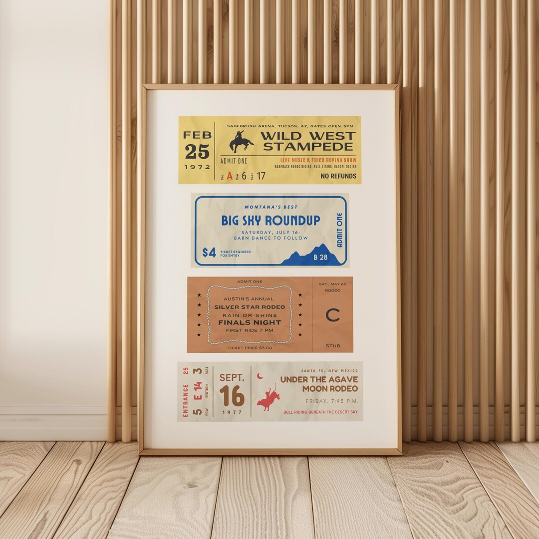Vintage Rodeo Tickets Wall Art, 1970s Western Print, Rodeo Wall Art ...