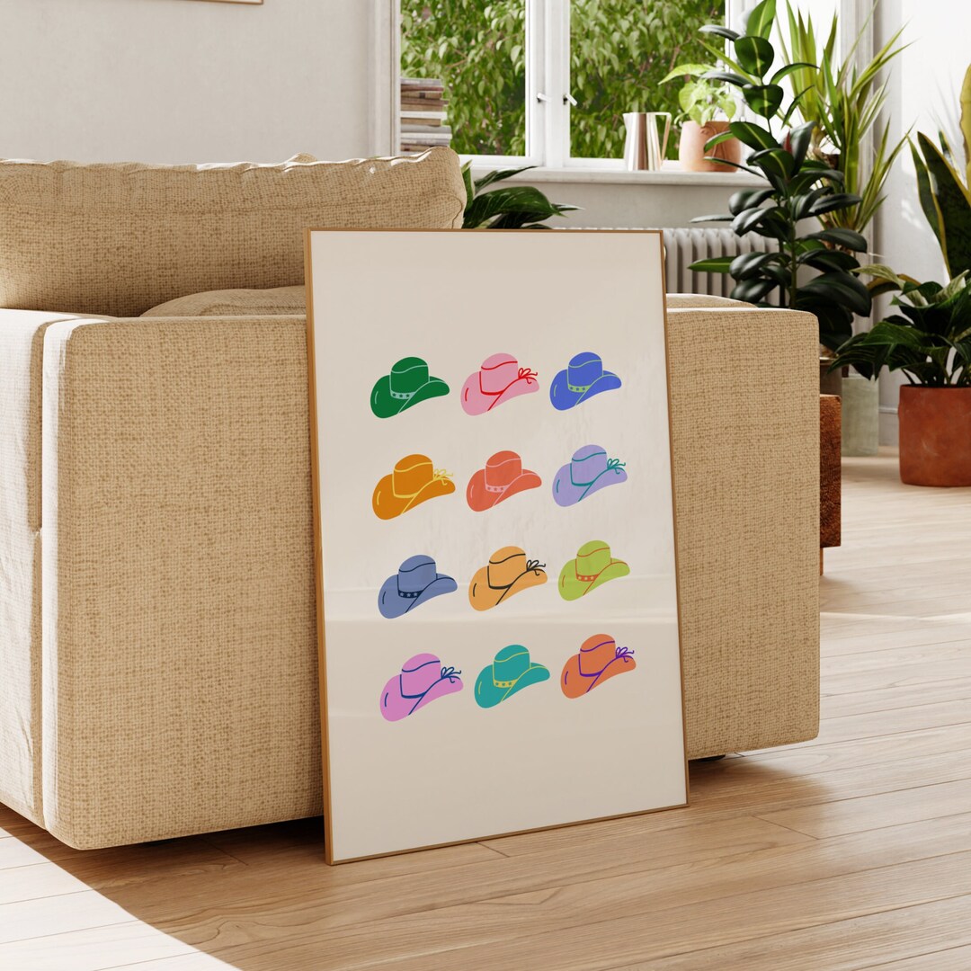 Colorful Cowboy Hat Poster, Eclectic Western Wall Art, Colorful Boho ...