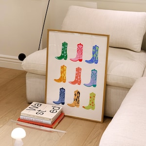 Colorful Cowboy Boot Poster, Eclectic Western Wall Art, Boho Wall Art ...