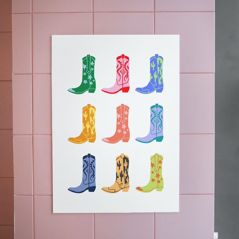Colorful Cowboy Boot Poster Eclectic Western Wall Art Boho - Etsy