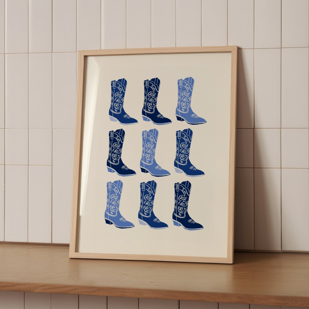 Blue Western Print, Cowboy Boots Poster, Boho Wall Art, Boho Western ...