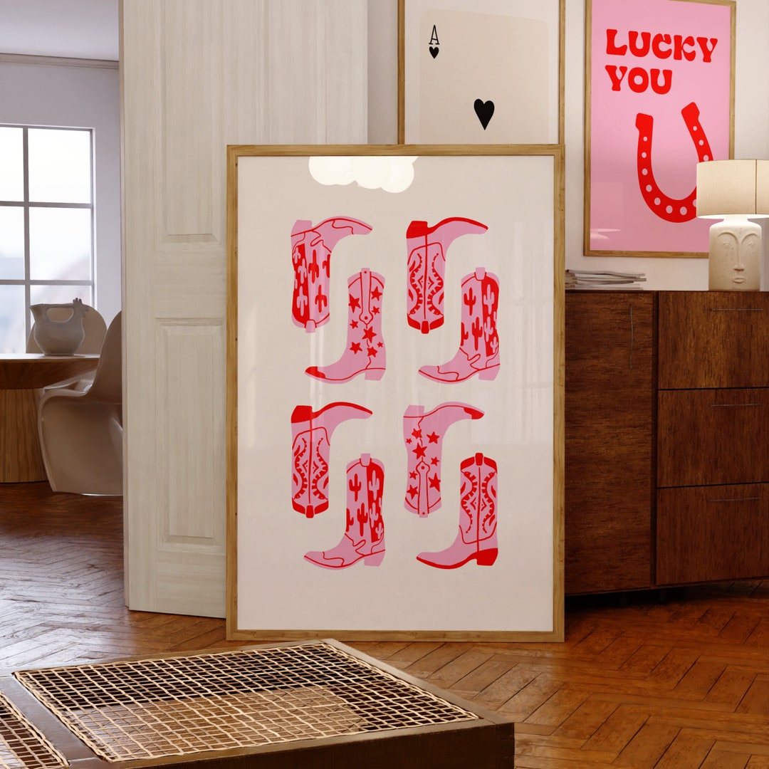 Pink Cowboy Boot Poster, Western Wall Art, Trendy Wall Art Decor, Pink ...