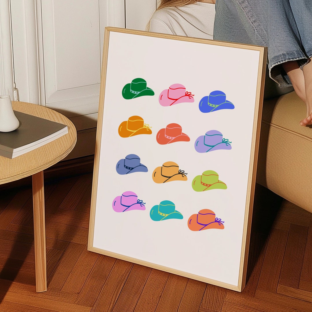 Colorful Cowboy Hat Poster, Eclectic Western Wall Art, Colorful Boho ...