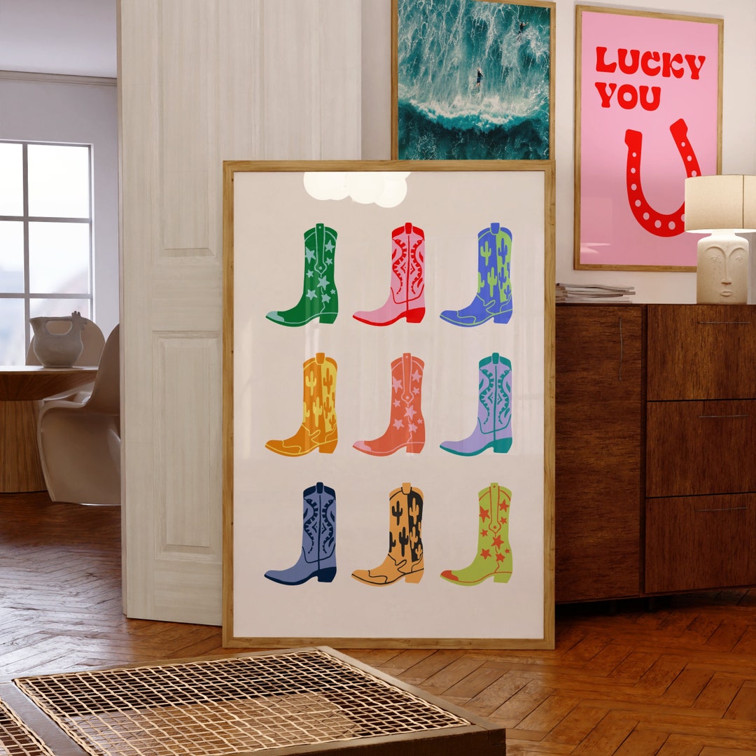 Colorful Cowboy Boot Poster, Eclectic Western Wall Art, Boho Wall Art ...