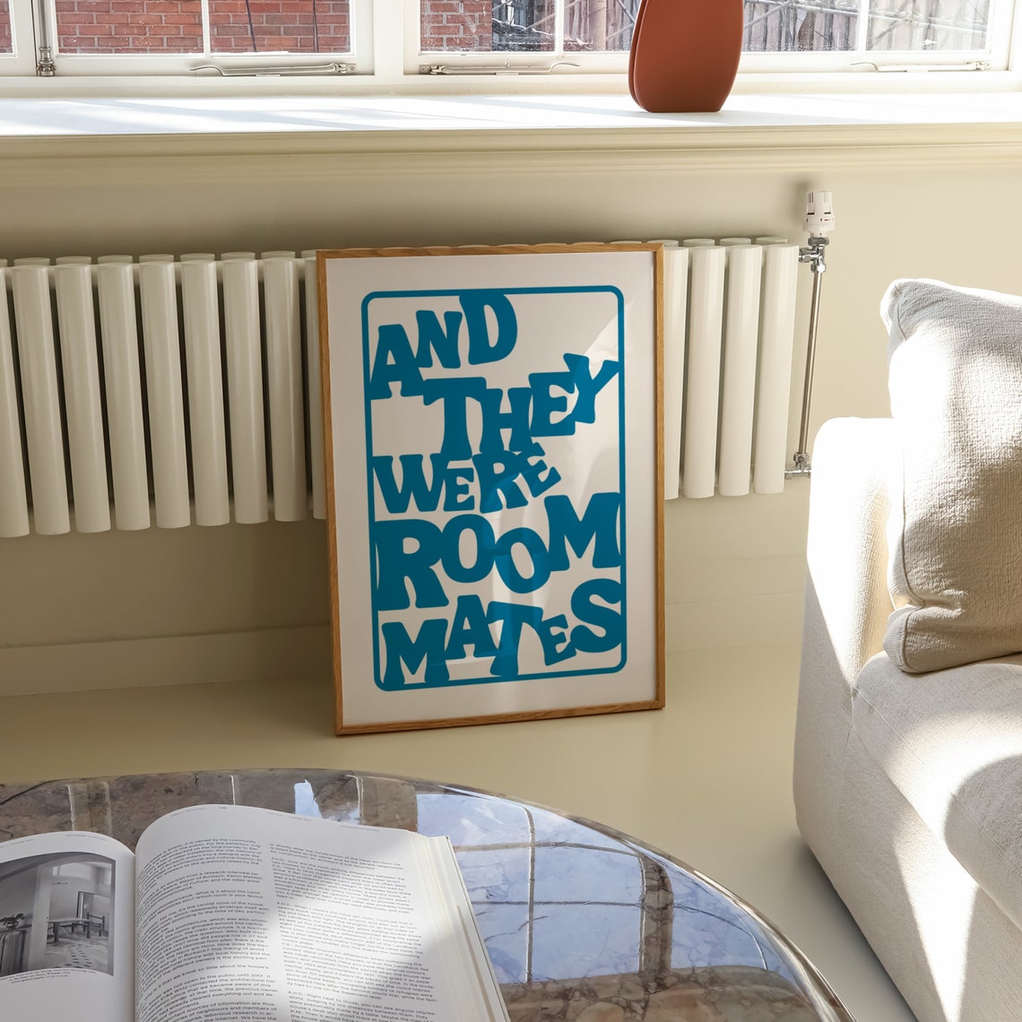 And They Were Roommates, Retro Blue Wall Art, Roommate Poster, Funny ...