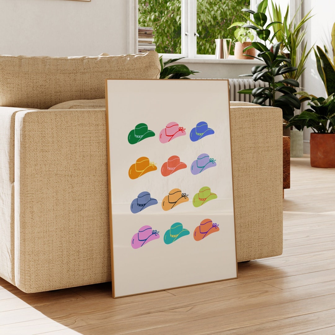 Colorful Cowboy Hat Poster, Eclectic Western Wall Art, Colorful Boho ...