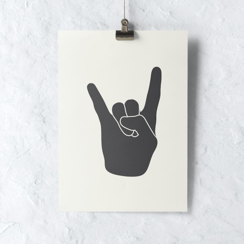 Rock On Hand Wall Art Rock On Hand Sign Rock On Symbol Rock | Etsy