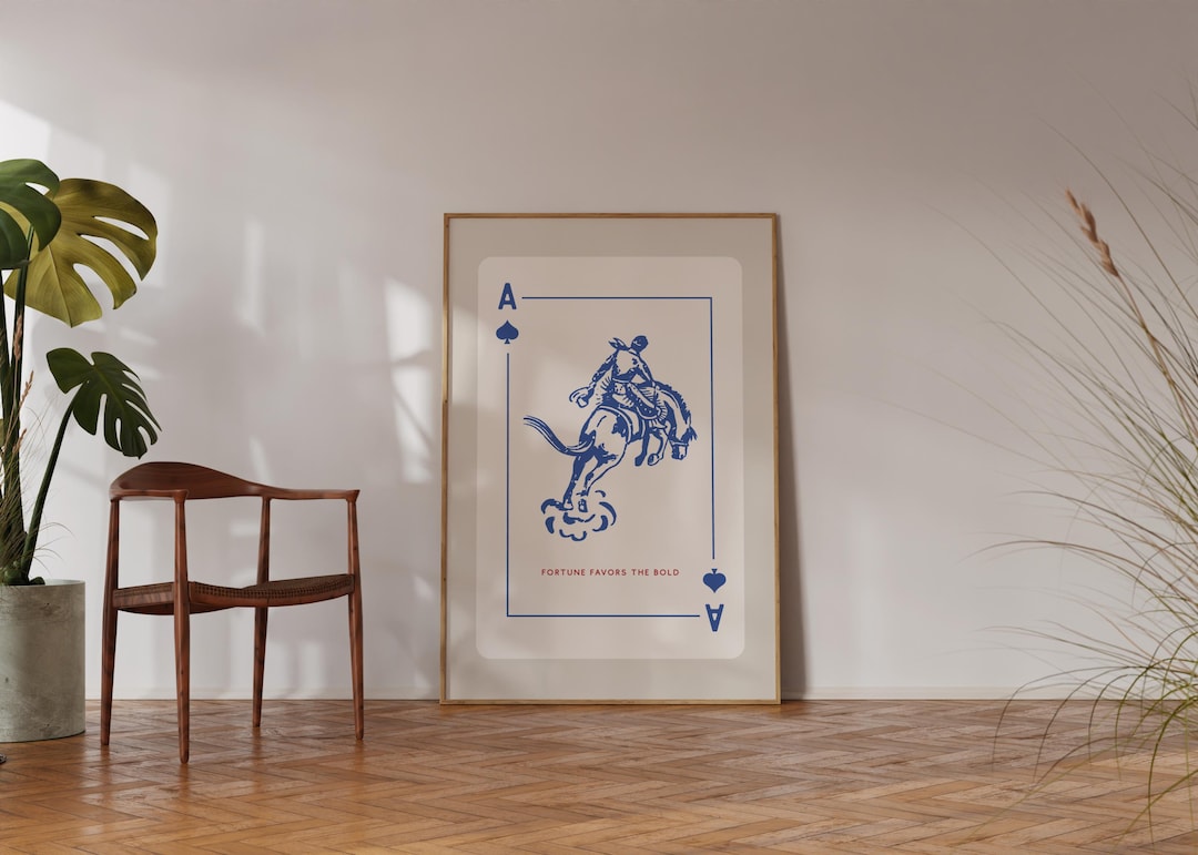 Blue Cowboy Ace of Spades Art Print: Retro Western Decor (digital ...