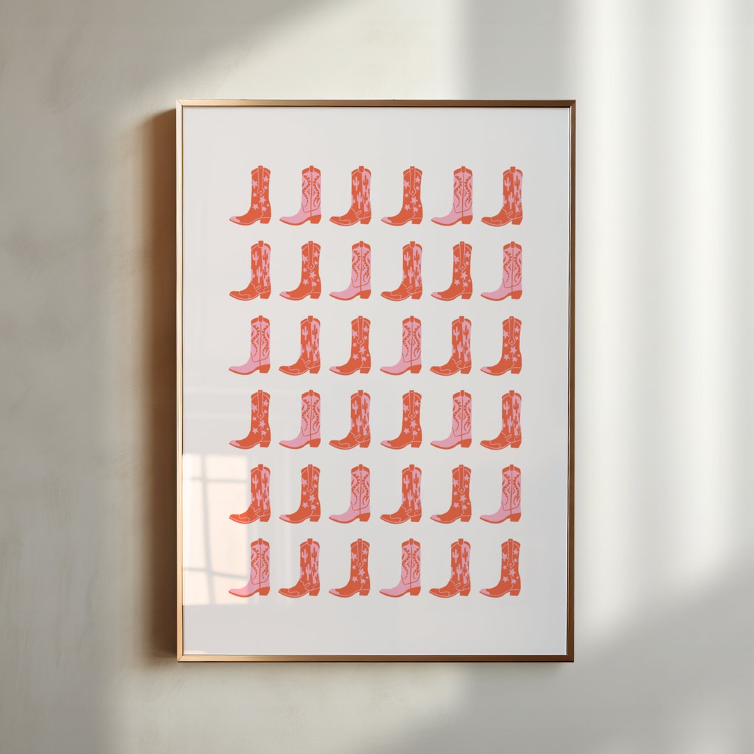 Pink Mini Boots Western Poster, Cowboy Boots Art, Boho Western, Pink ...