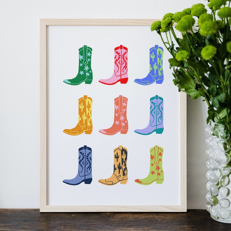 Colorful Cowboy Boot Poster Eclectic Western Wall Art Boho - Etsy