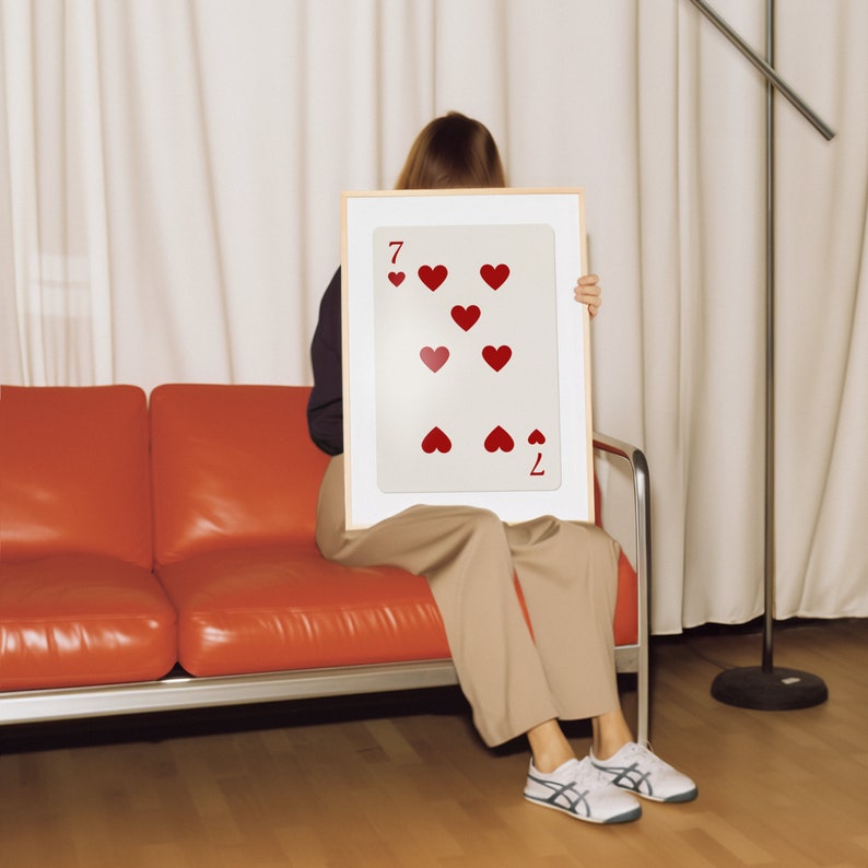 Seven of Hearts Playing Card Print, Lucky Number 7 Wall Art, Seven ...