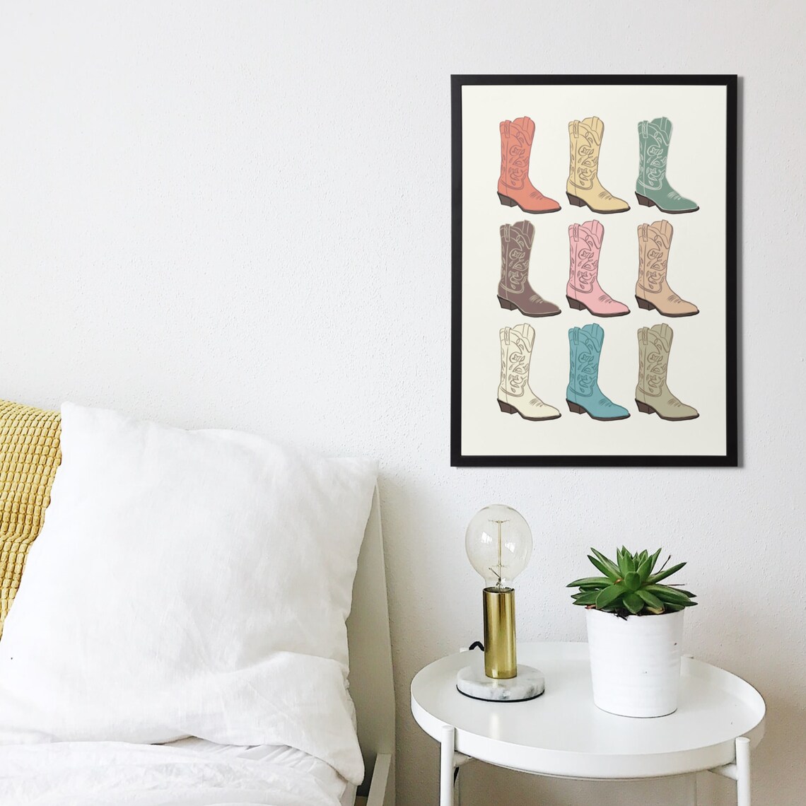 Western Wall Art Cowboy Boot Print Boho Wall Decor Cowboy - Etsy