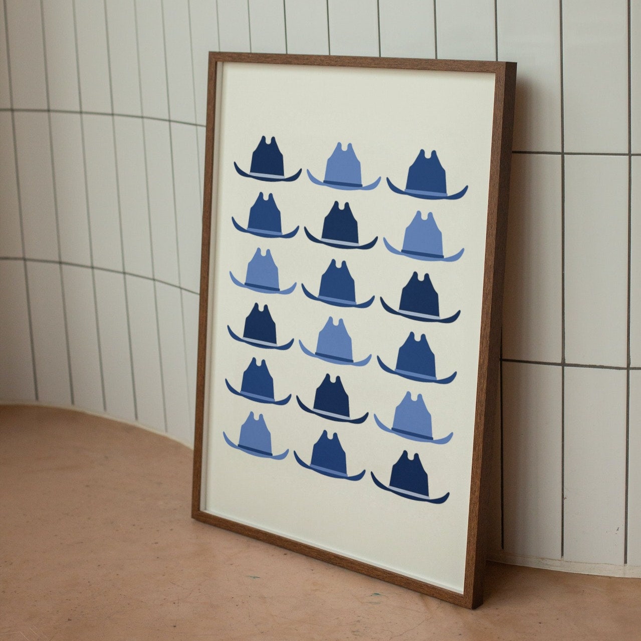 Cowboy Hat Print Blue Western Wall Art Indigo Wall Decor - Etsy