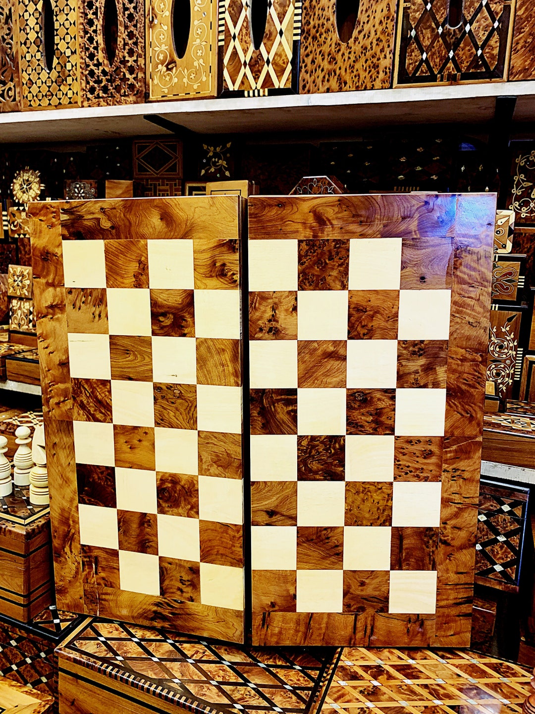 2 in 1 Wood Backgammon + Chess Set Moroccan Handmade Wooden Backgammon ...