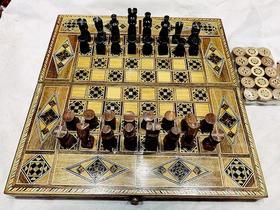 3 in 1 Wooden Board Rare Set Game Set Checkers Vintage Antique Chess Backgammon Etsy UK