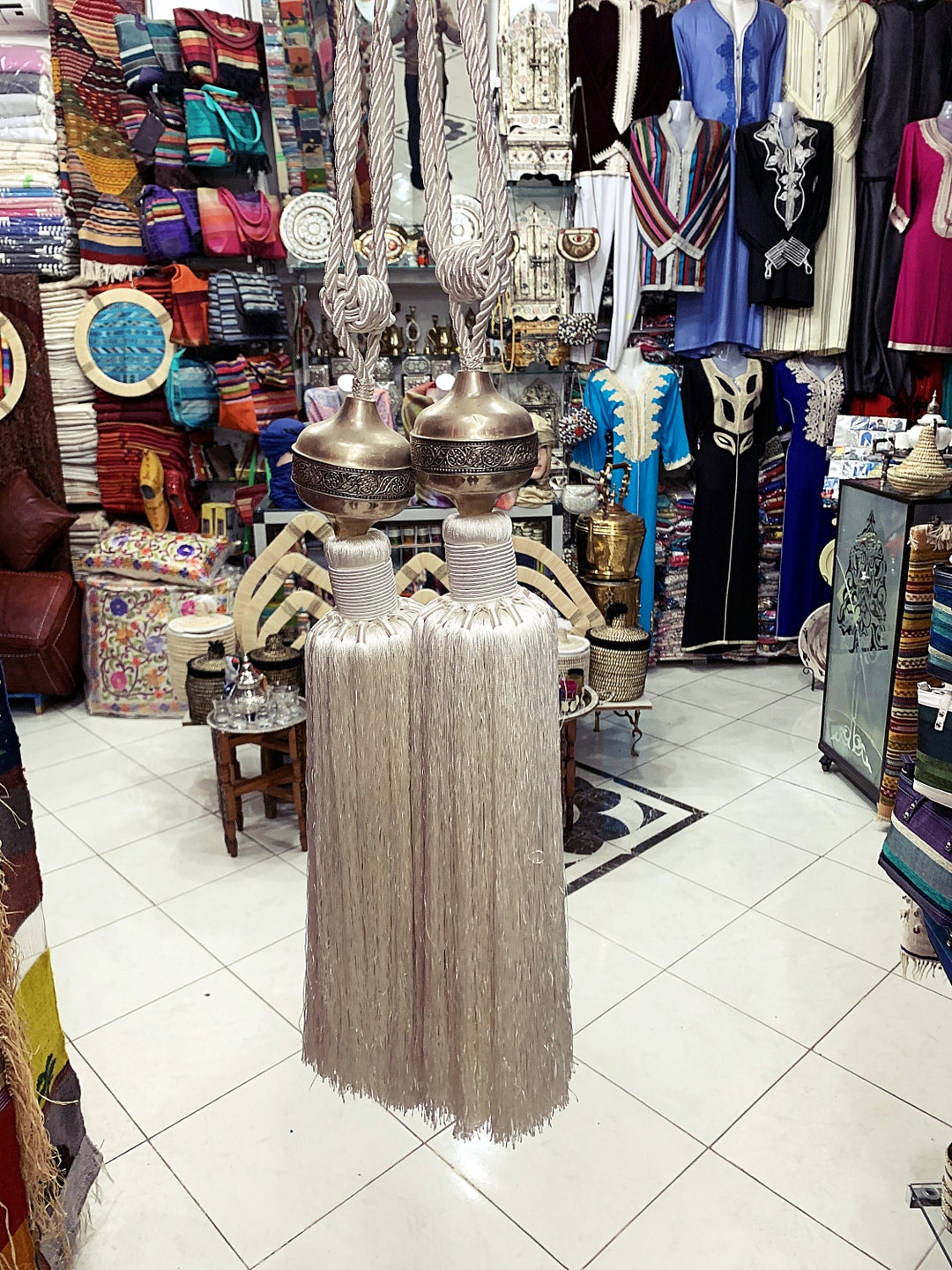 A Pair of Moroccan Tassel Handmade Decorative Curtain Tieback With a ...