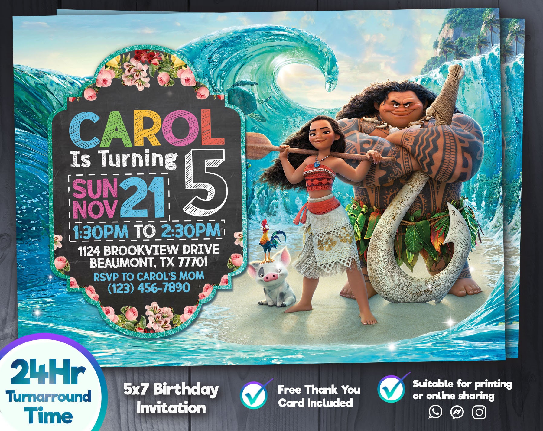 Moana Birthday Invitation, Moana Printable Birthday Party Invitations ...