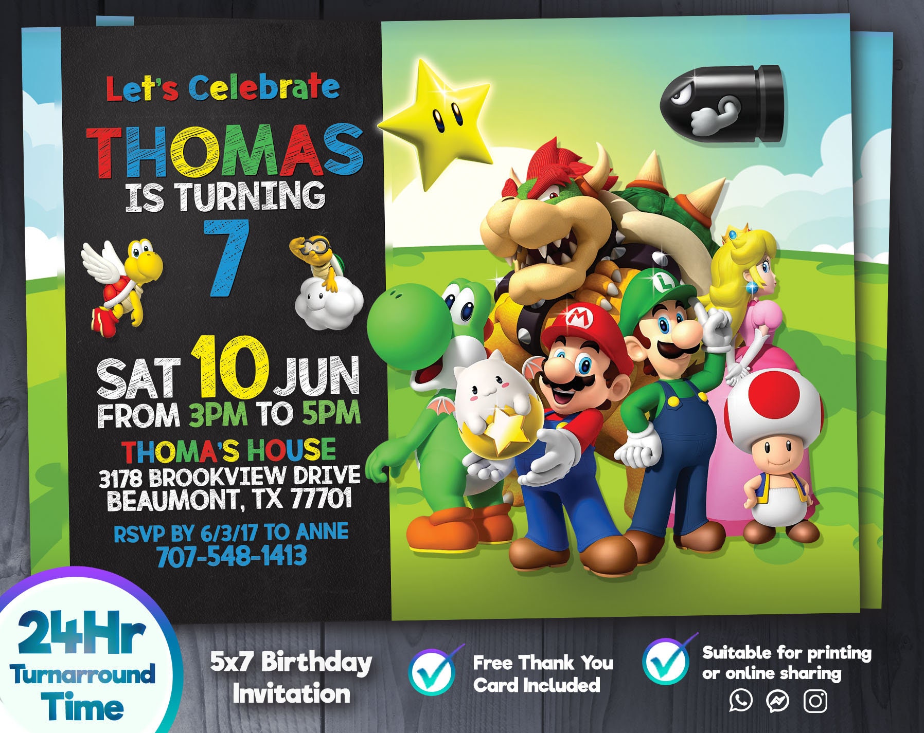 Super Mario Birthday Invitation, Mario Bros Printable Birthday Party ...