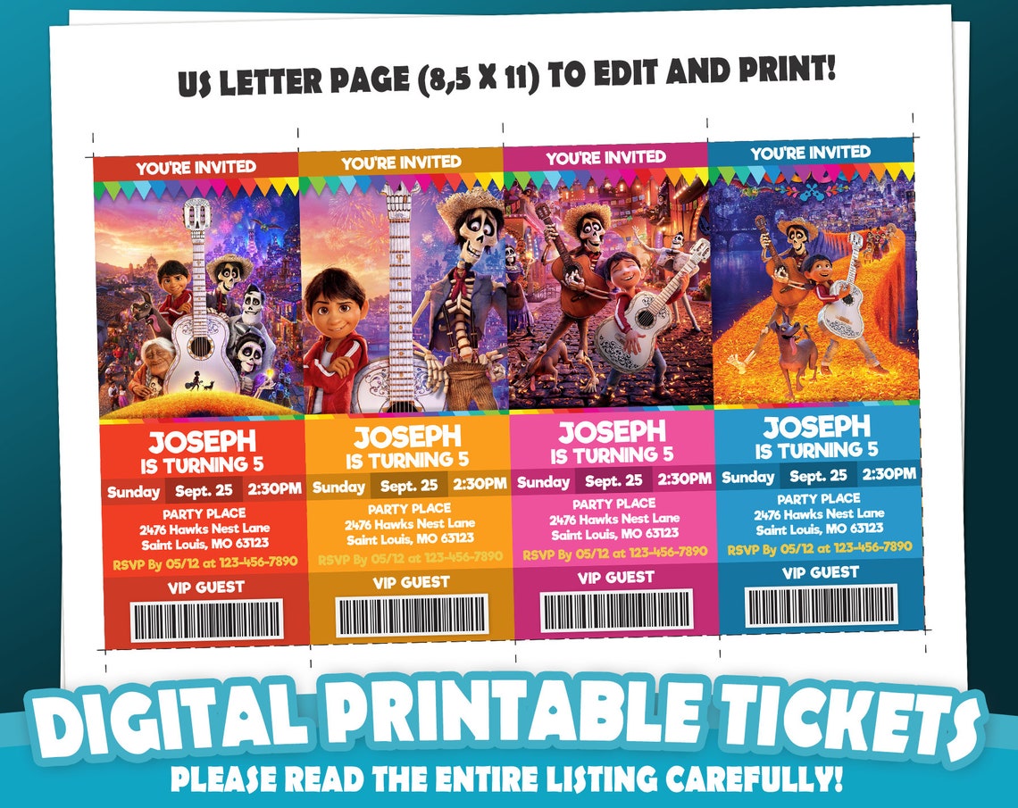 Coco Ticket Invitation Coco Birthday Invite Coco Digital - Etsy