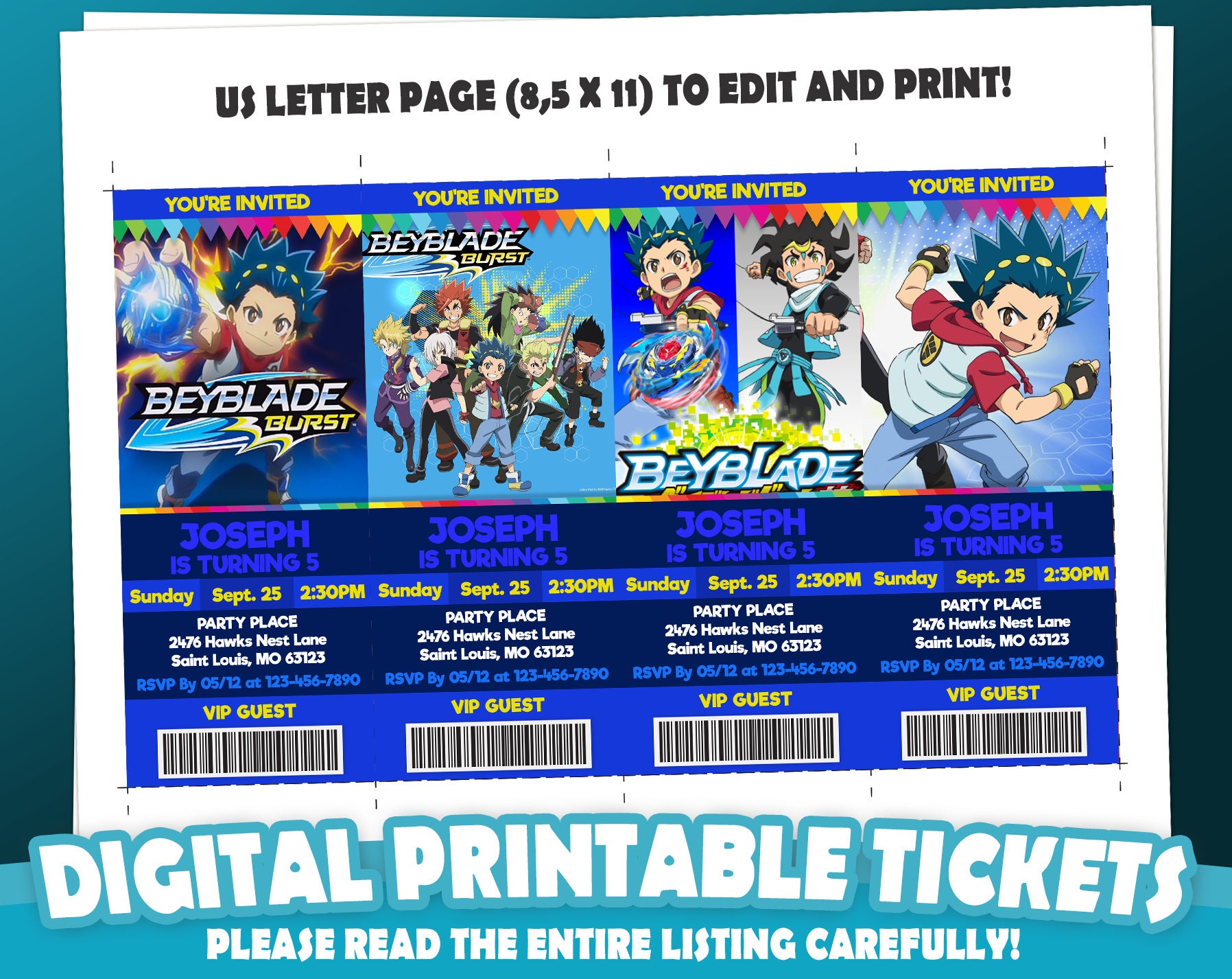 Beyblade Burst Ticket Invitation, Beyblade Burst Birthday Invite ...