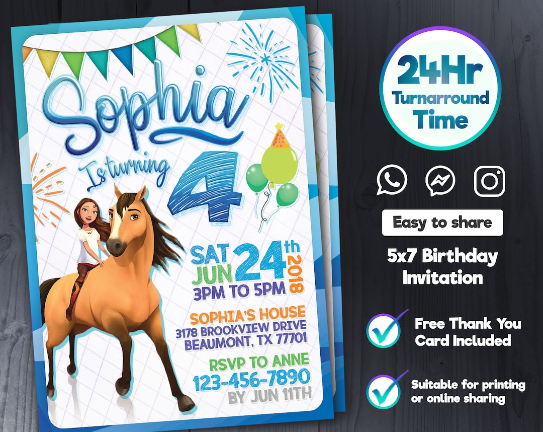Spirit Riding Free Birthday Invitation, Printable Birthday Party ...