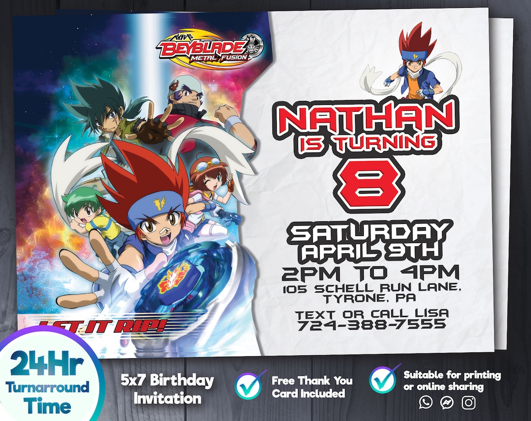 Beyblade Birthday Invitation, Printable Birthday Party Invitations ...
