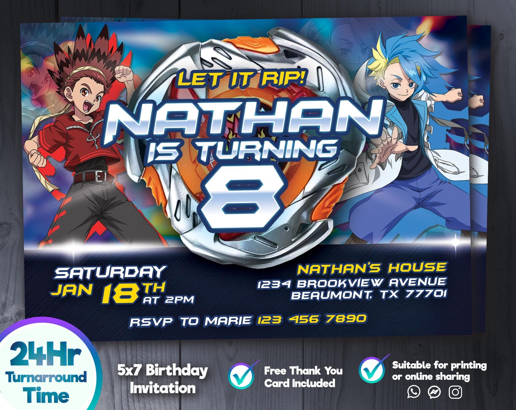 Beyblade X Birthday Invitation, Beyblade Burst X Printable Birthday ...