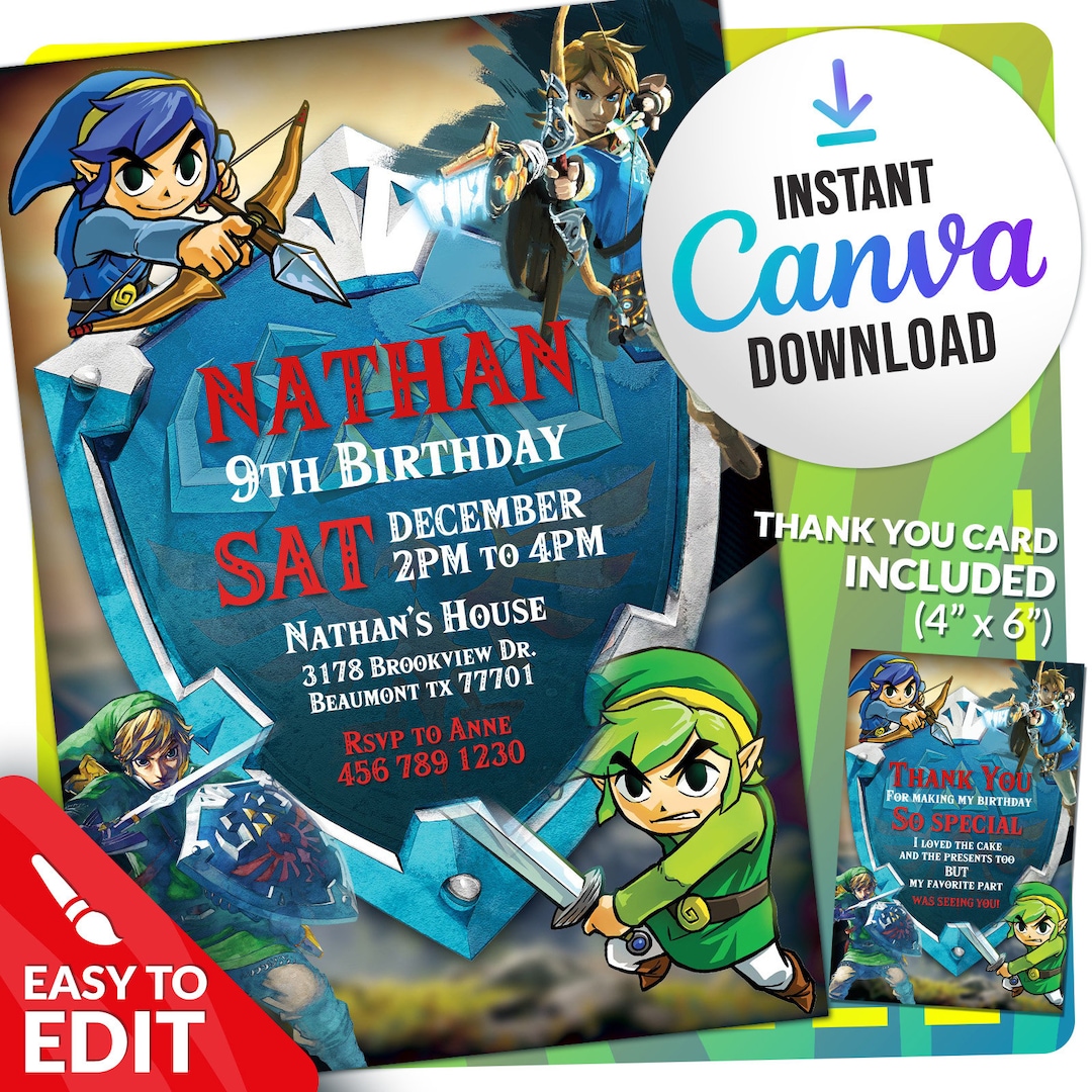 The Legend of Zelda Birthday Invitation, Zelda Printable Birthday Party ...
