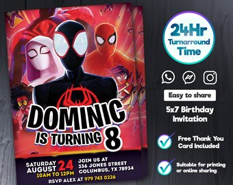 Spiderman Birthday Invitation, Miles Morales Birthday Invite, Digital ...