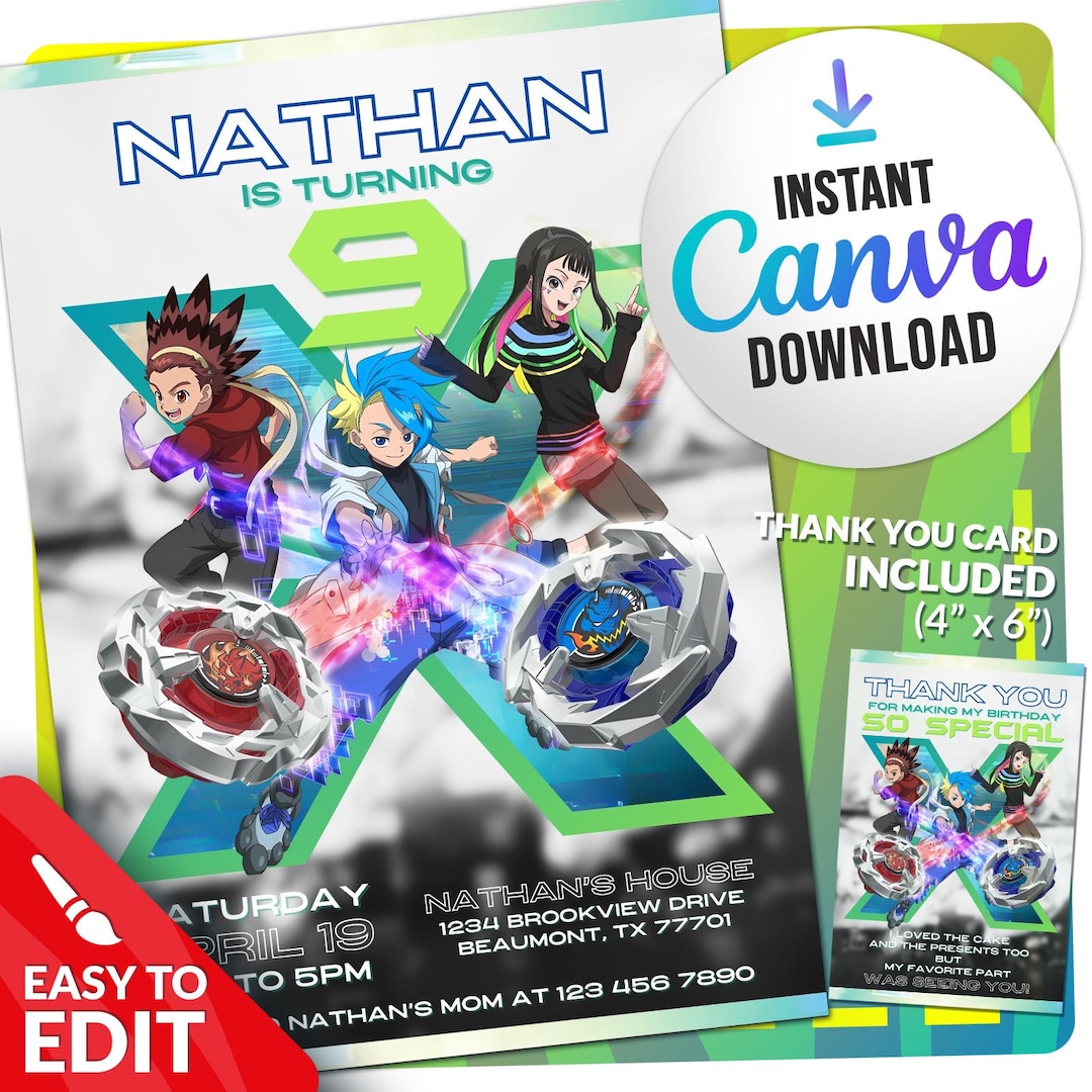 Beyblade X Invitation, Editable Beyblade Birthday Party Invitations ...