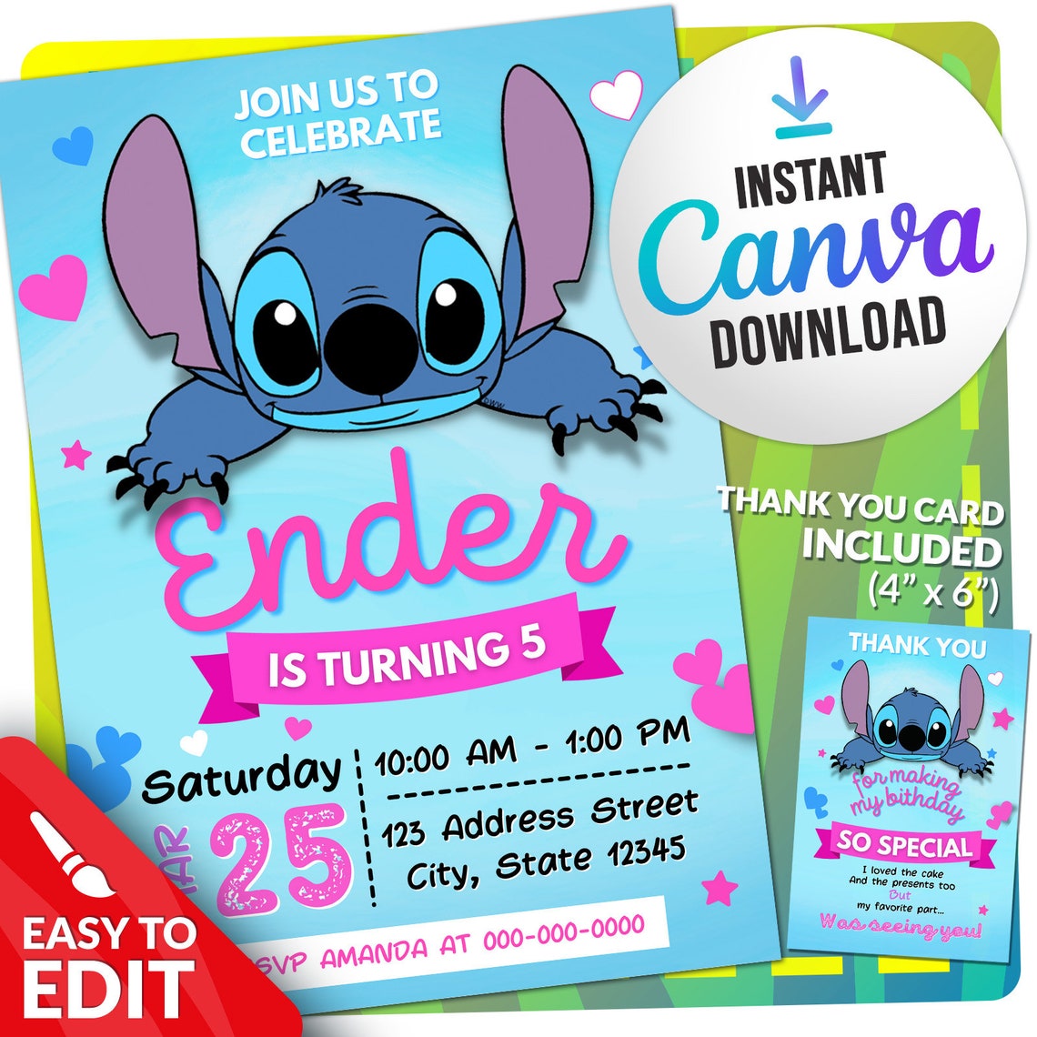 Stitch Birthday Invitation, Stitch Printable Birthday Invite, Lilo and ...