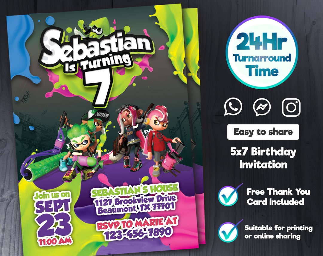 Splatoon Birthday Invitation, Printable Birthday Party Invitations ...