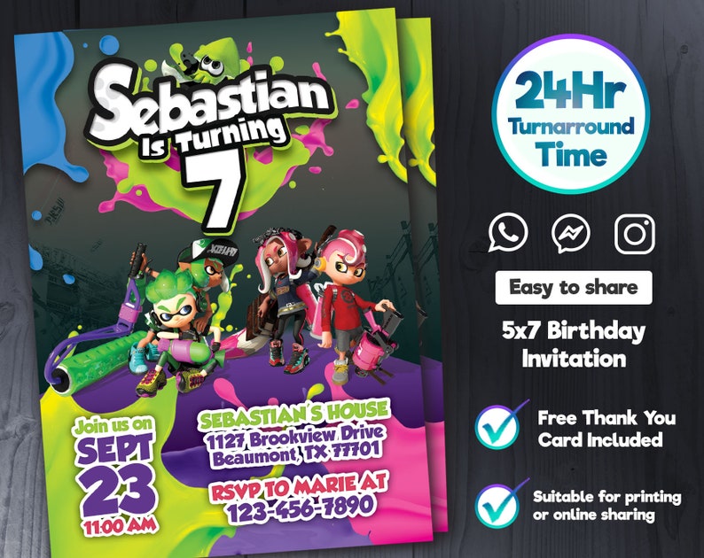 Splatoon Birthday Invitation, Printable Birthday Party Invitations ...
