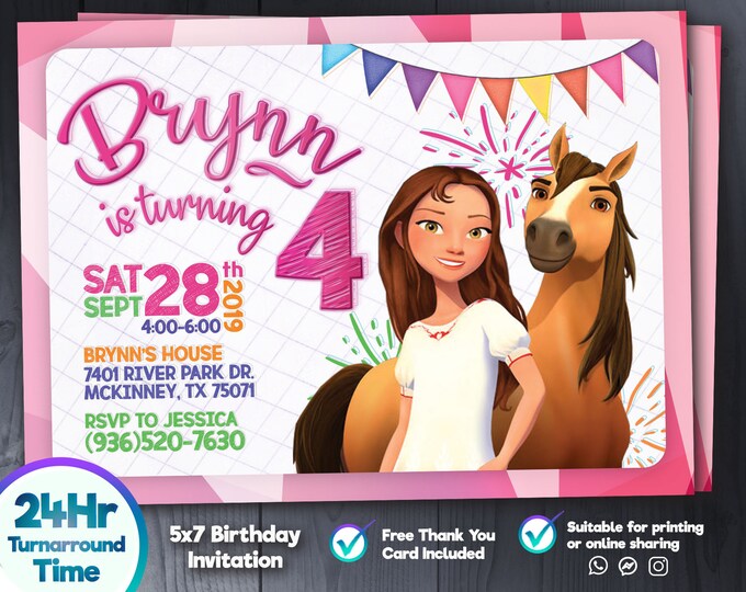 Spirit Riding Free Printable Birthday Party Invitation Horse Party Girl ...