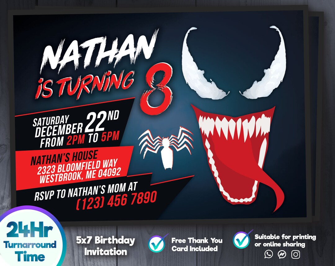 Venom Birthday Invitation, Venom Printable Birthday Party Invitations ...