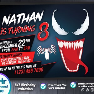 Venom Birthday Invitation, Venom Printable Birthday Party Invitations ...