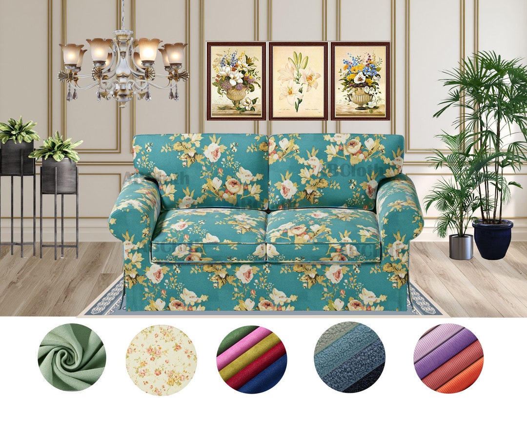 Floral Pattern Ektorp Loveseat Sofa Covers in Pure Cotton Fabrics ...