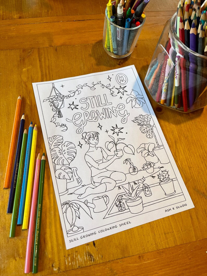 Still Growing Printable A4 Colouring Sheet Motivational Plants ...