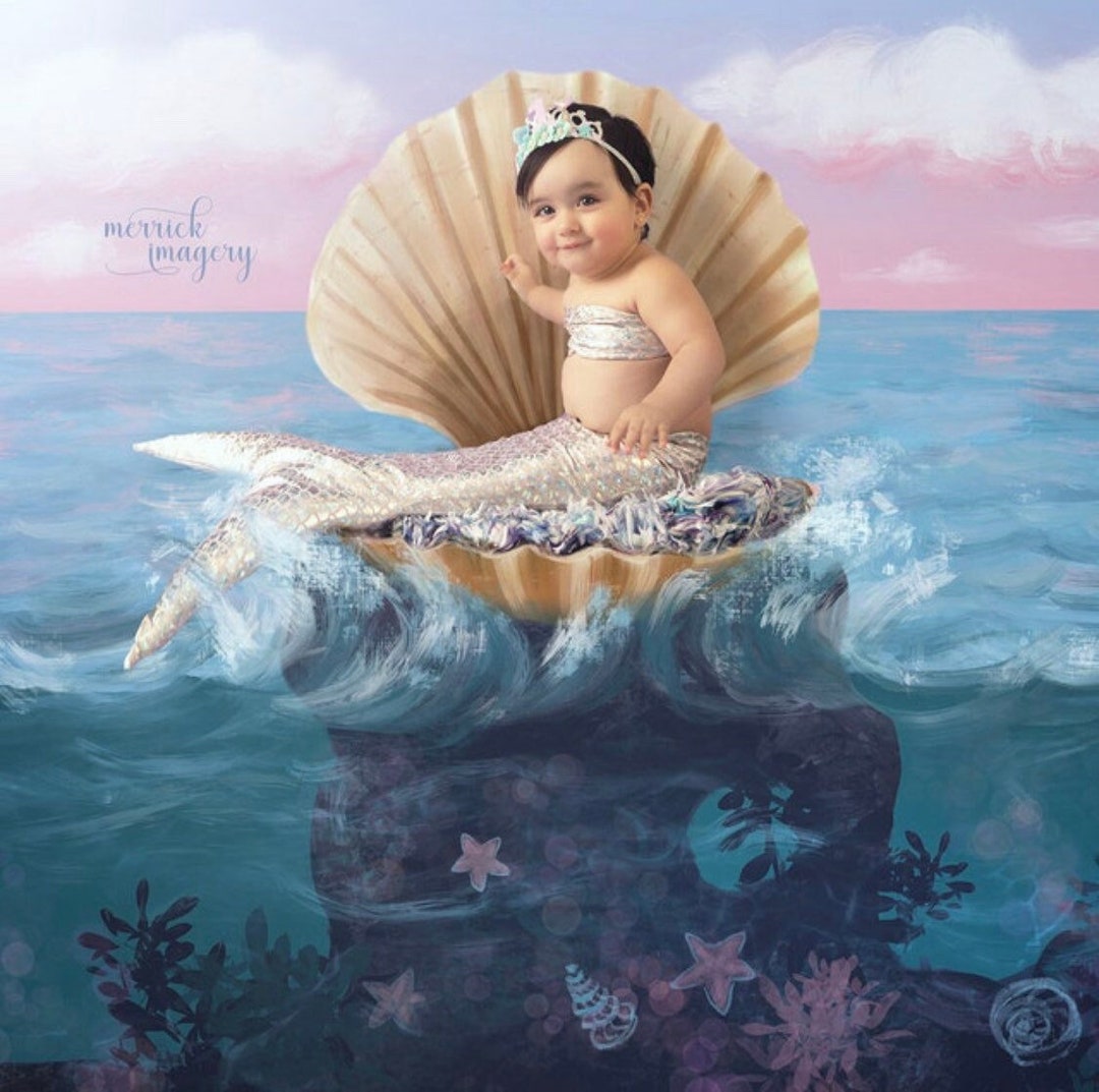 Mermaid Clam Shell, 2 Files for Dark and Light Curls. NO TAIL. Digital ...