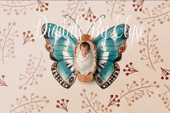 Blue Butterfly Backdrop for Newborn Photography Digital - Etsy